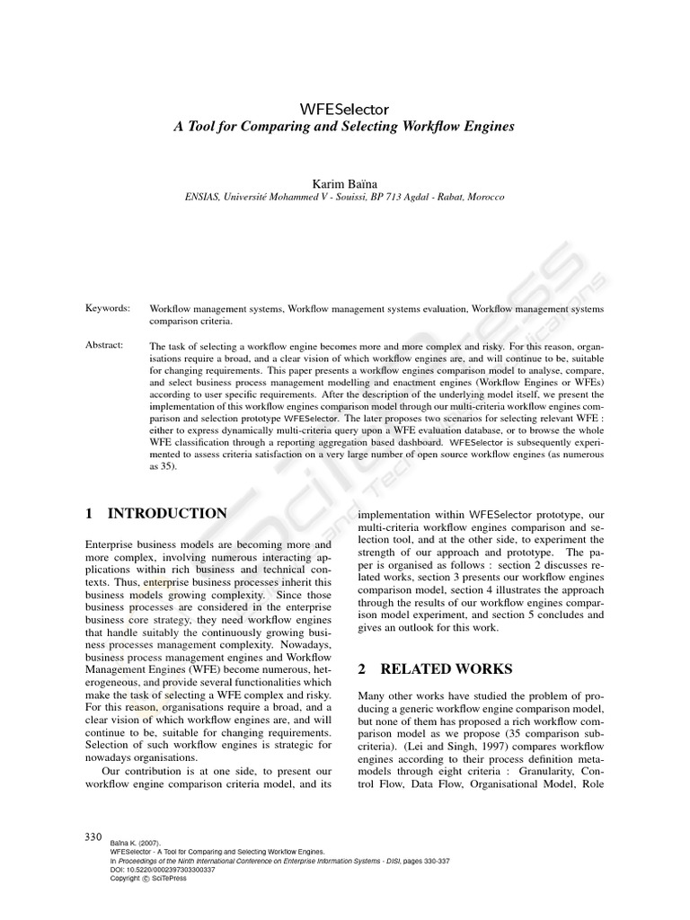 A Tool for Comparing and Selecting Workflow Engines - Karim Baina | PDF | Databases | Workflow