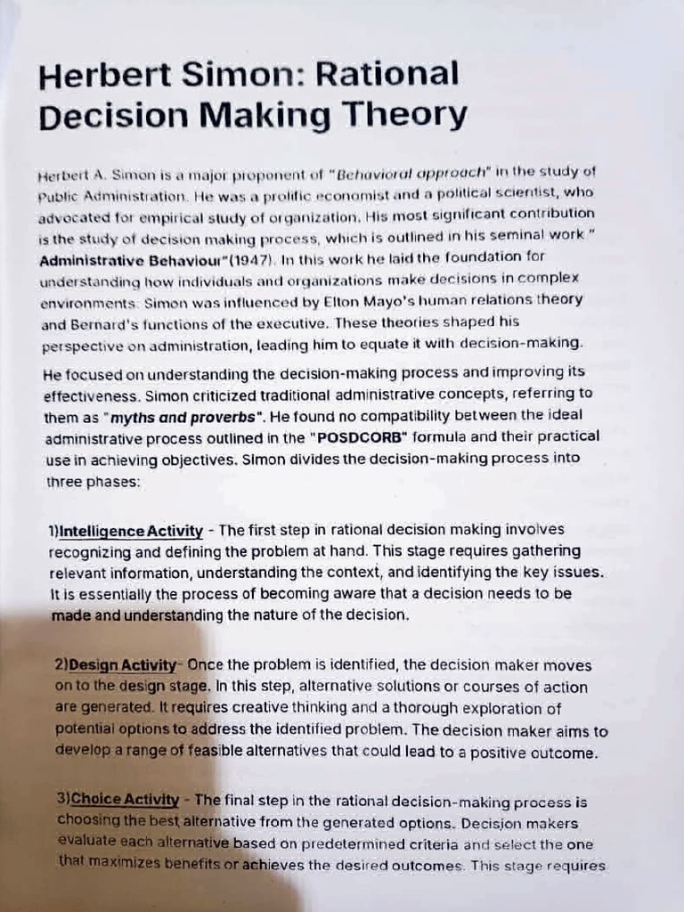 Herbert Simon's Rational Decision Theory | PDF | Decision Making ...