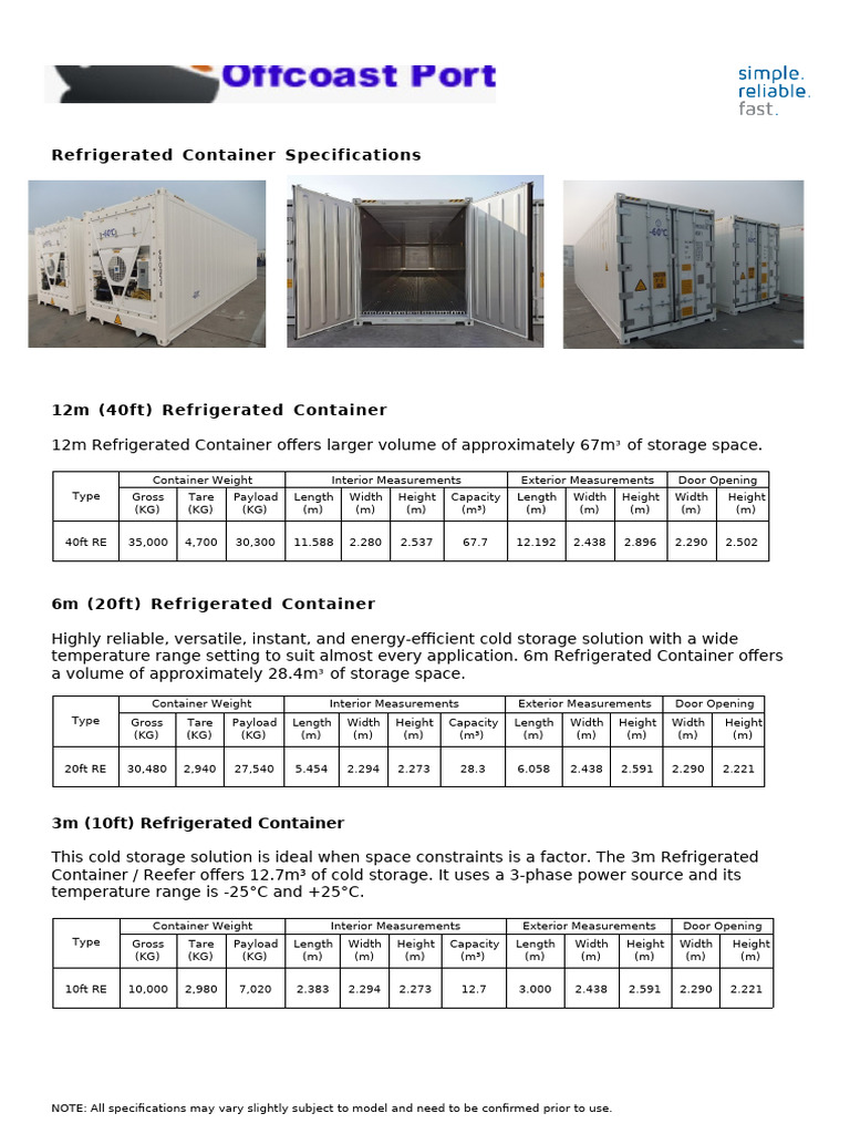 40ft and 20ft Reefer Container Specs | PDF | Refrigeration | Length