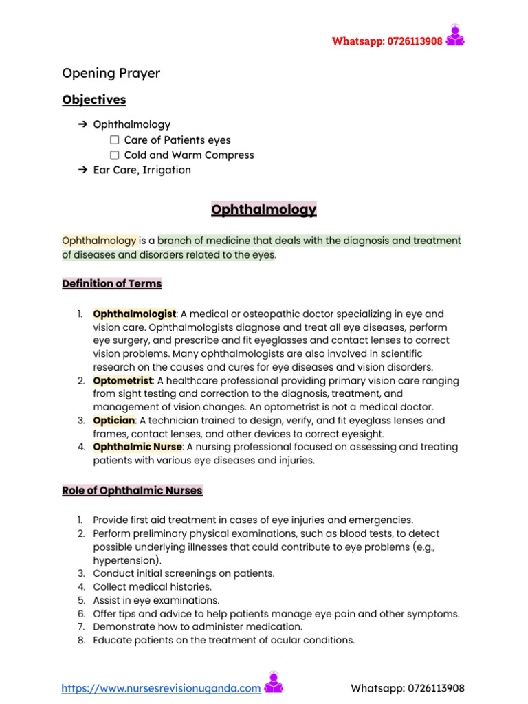 Foundations Day 4 Opthalmology, Compresses, Ear Car, Peri Operative ...