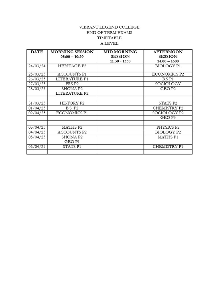 A Level Timetable | PDF