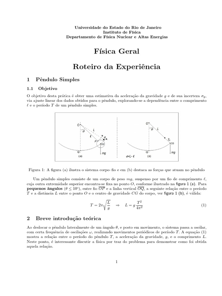 Roteiro Pendulo Simples | PDF | Pêndulo | Método dos mínimos quadrados