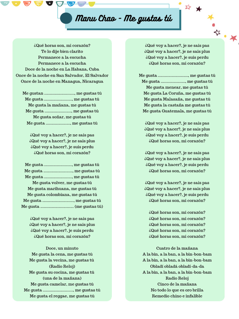 "Me Gustas Tú: Análisis de la Canción" | PDF