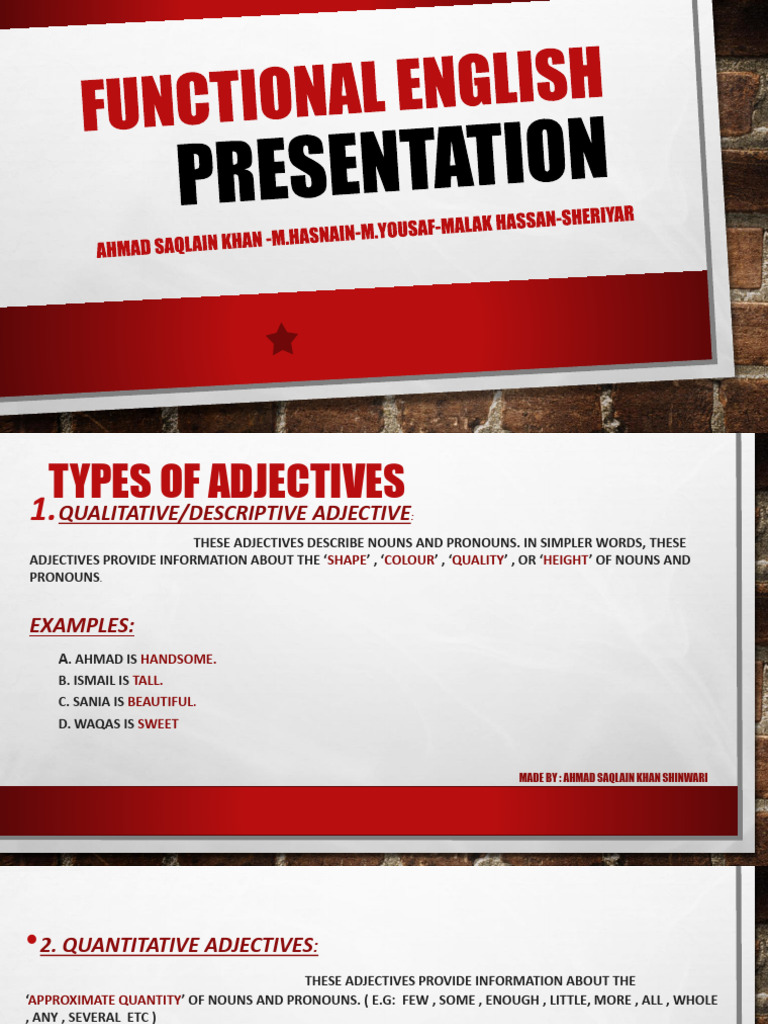 Functional English Presentation | PDF | Adjective | Noun