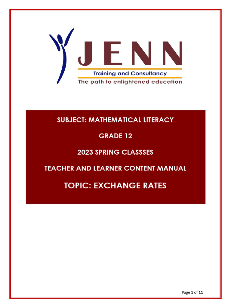 Maths Lit Spring Exchange Rates Manual | PDF | Exchange Rate | Currency