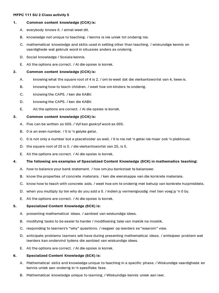 MFPC 111 SU 2 Class Activity 5 | PDF | Knowledge | Behavior Modification