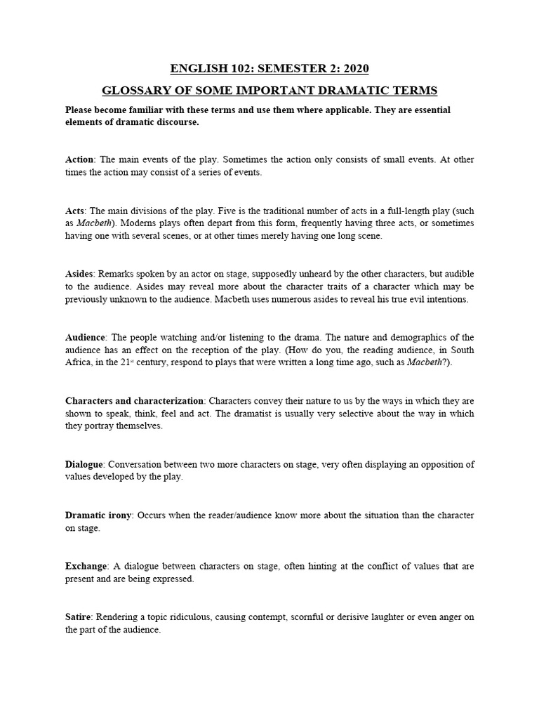 2020 Eng 102 Drama Glossary | PDF | Macbeth