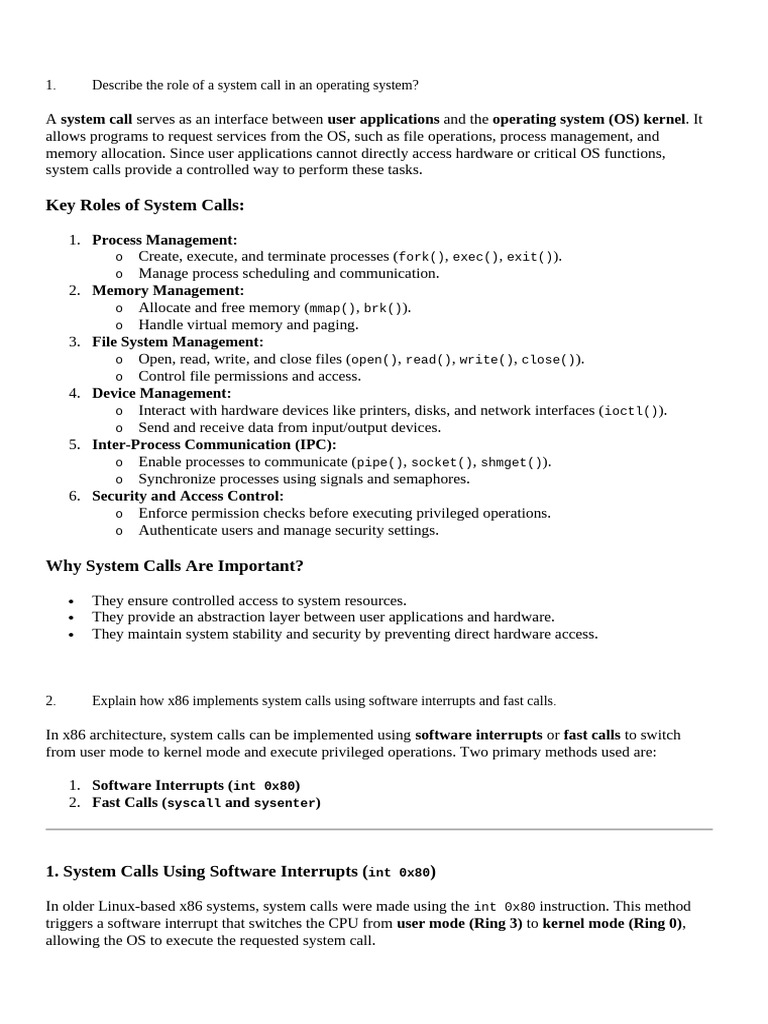 Describe The Role of A System Call in An Operating System | PDF | Operating System | Cpu Cache
