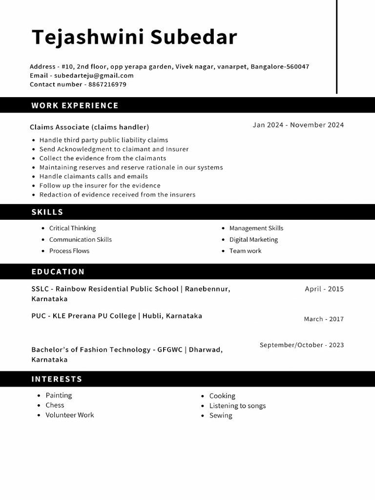 Black and White Simple Resume PDF | PDF
