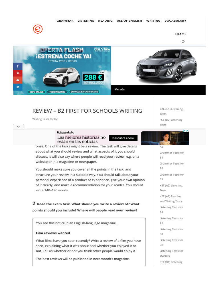 Review - b2 First for Schools Writing - English Practice Test | PDF