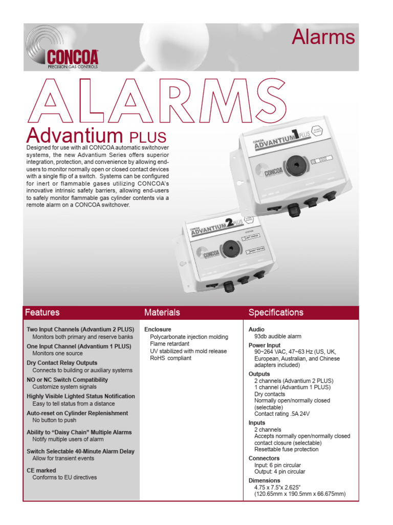 CONCOA Advantium 1 and 2 Plus Alarms | PDF | Switch | Electrical ...