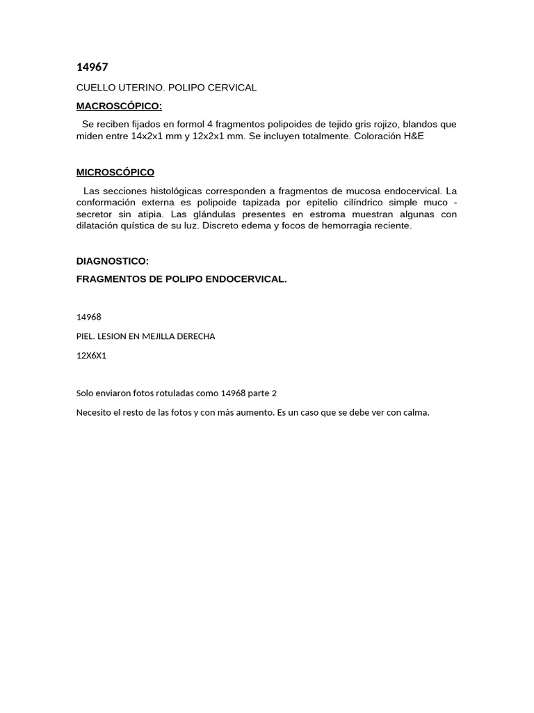 Polipo cervical: diagnóstico y hallazgos | PDF