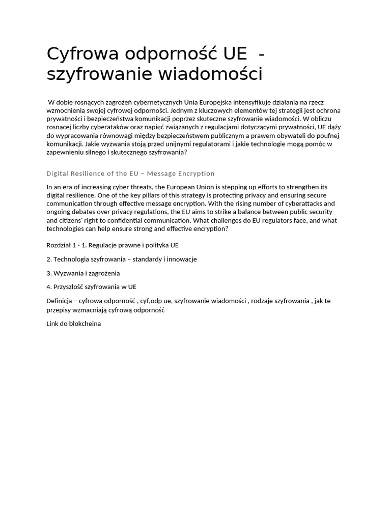 Cyfrowa Odpornośc UE O.R 3N | PDF