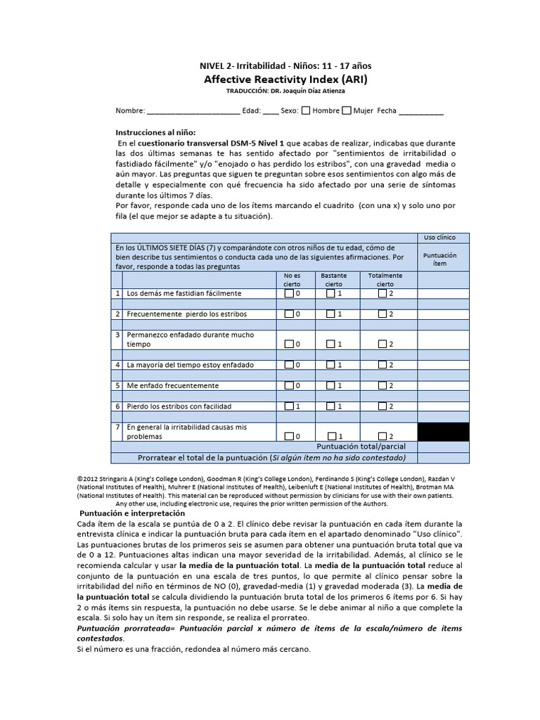Evaluación de Irritabilidad en Niños | PDF
