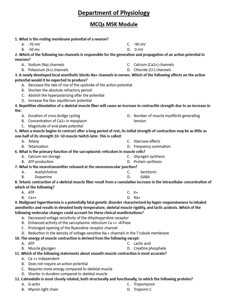 Physiology Block-2 Very Imp Mcqs | PDF | Neuromuscular Junction | Acetylcholine