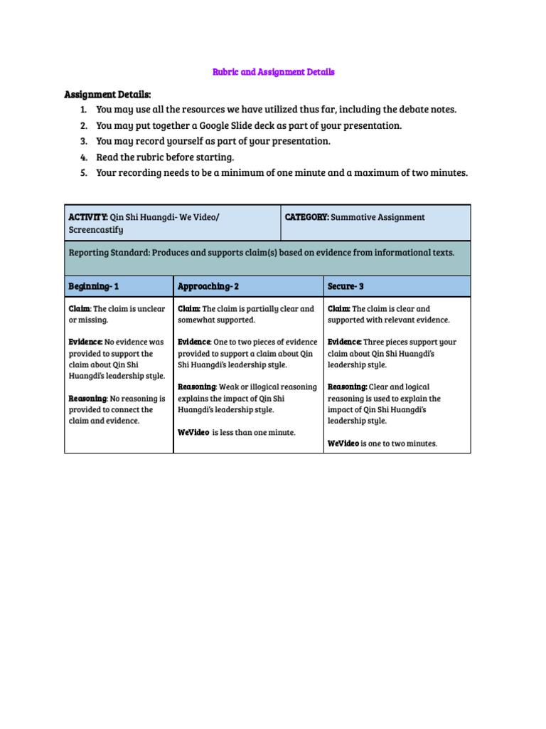 Rubric WeVideo Screen Castify | PDF