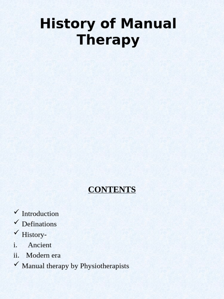 History of Manual Therapy Overview | PDF | Manual Therapy | Physical ...