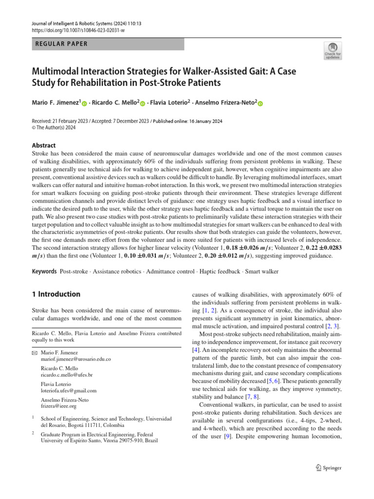 Smart Walker Strategies for Post-Stroke Rehab | PDF | Robotics | Torque