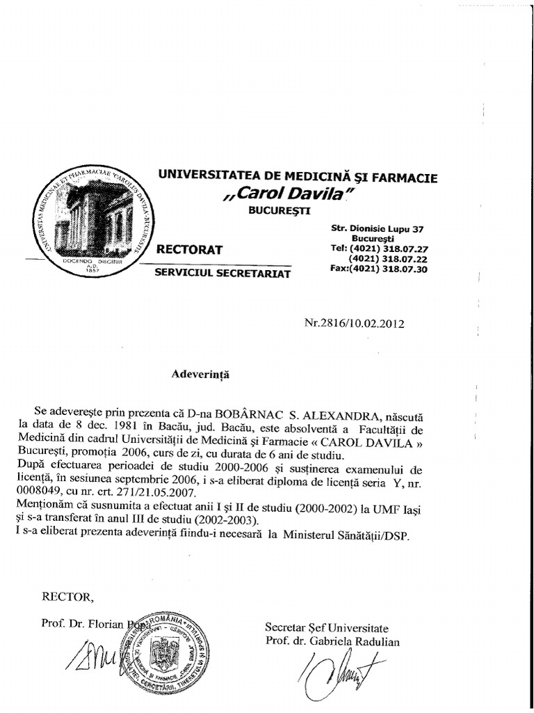 Adeverinta Studii Alex | PDF