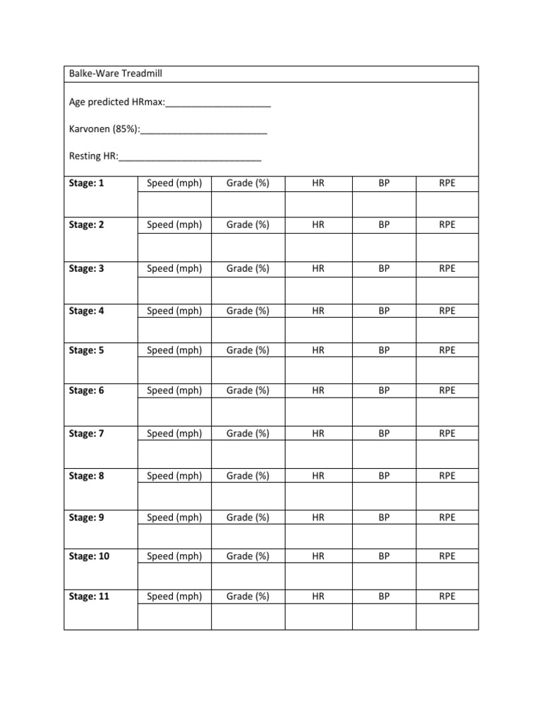 Balke-Ware Treadmill Test Protocol | PDF