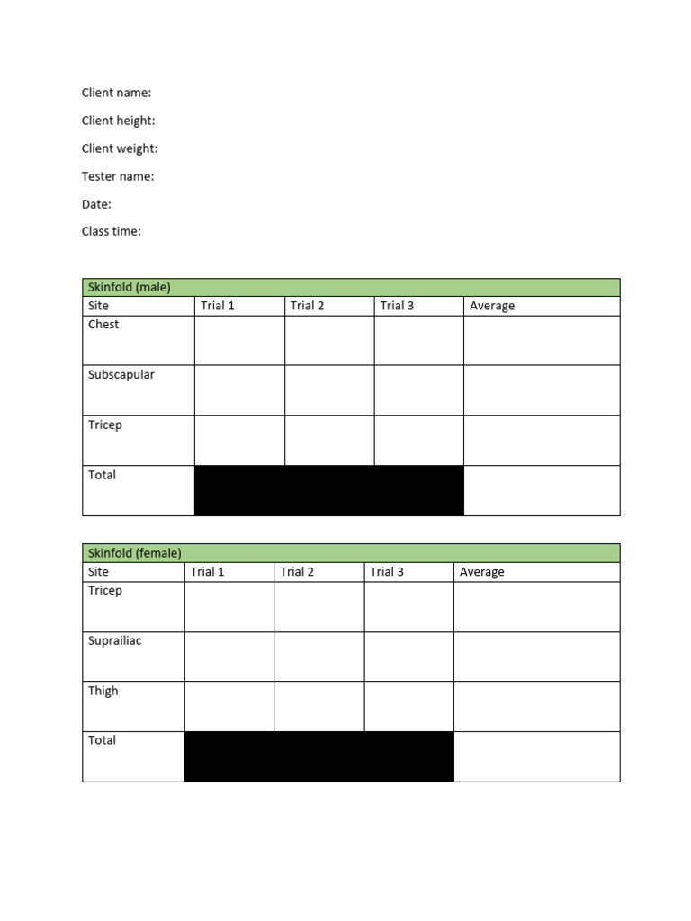 Body Composition Lab Sheet | PDF