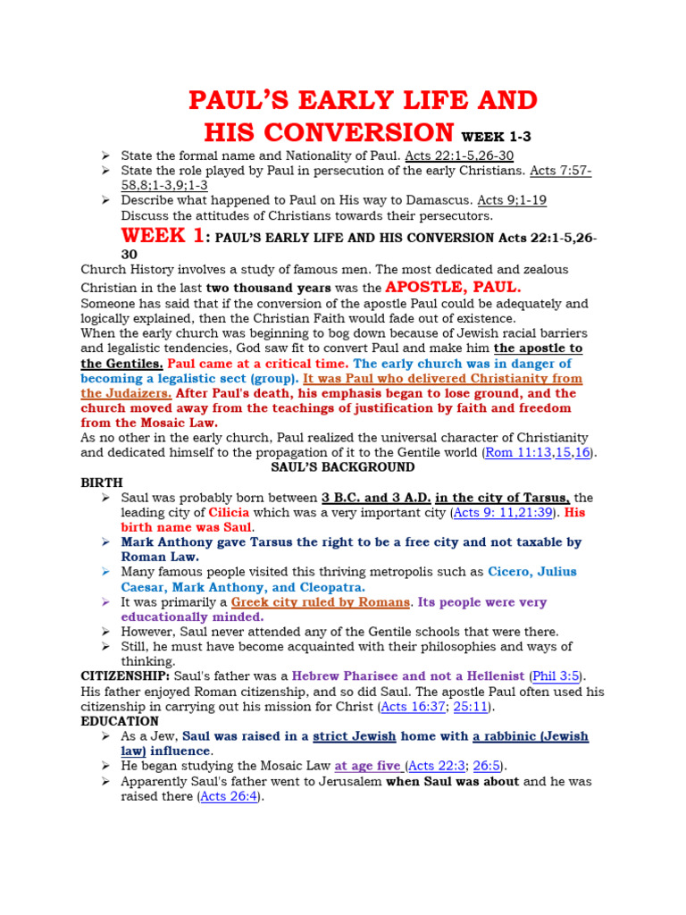 Paul S Early Life and Conversion Week 1 3 | PDF | Paul The Apostle ...