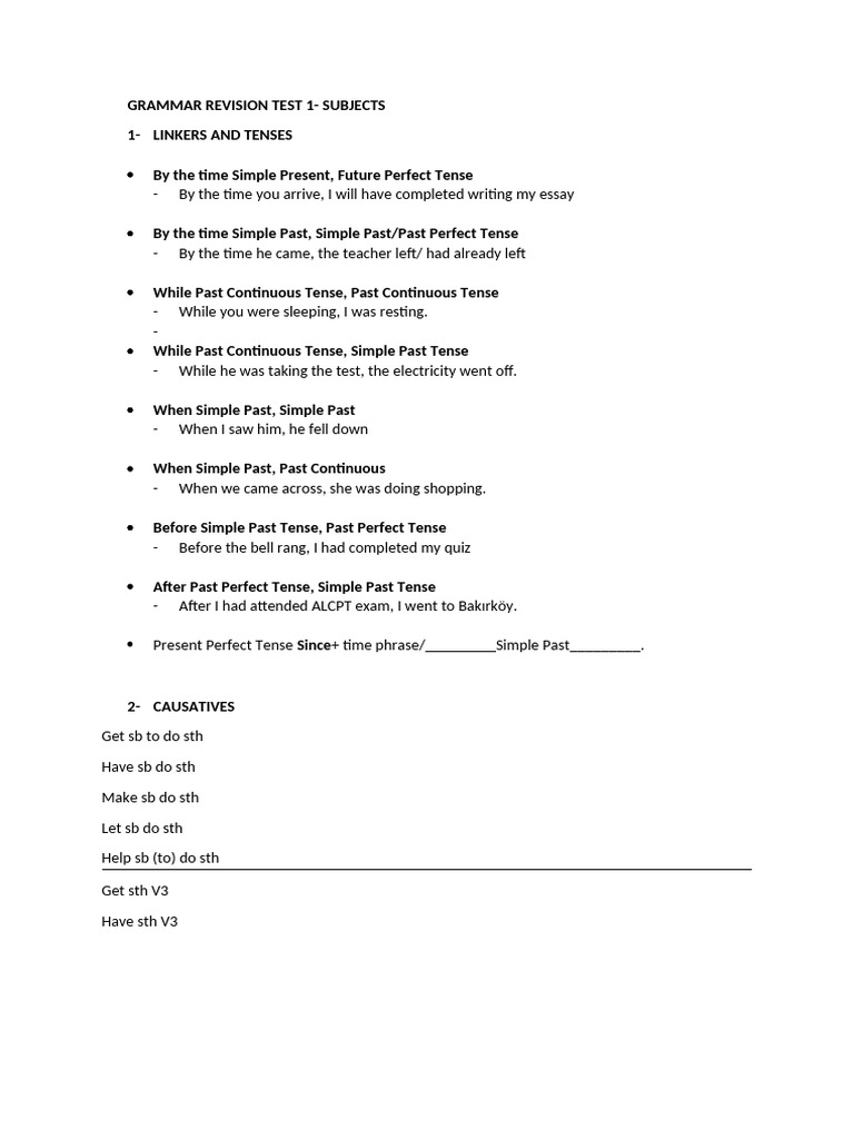 Grammar Revision: Subjects and Tenses | PDF
