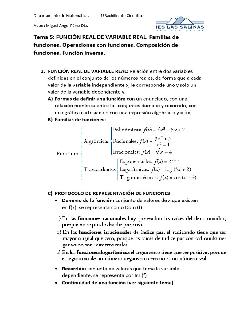 Teoría Tema 5 - Funciones | PDF | Función (Matemáticas) | Asíntota