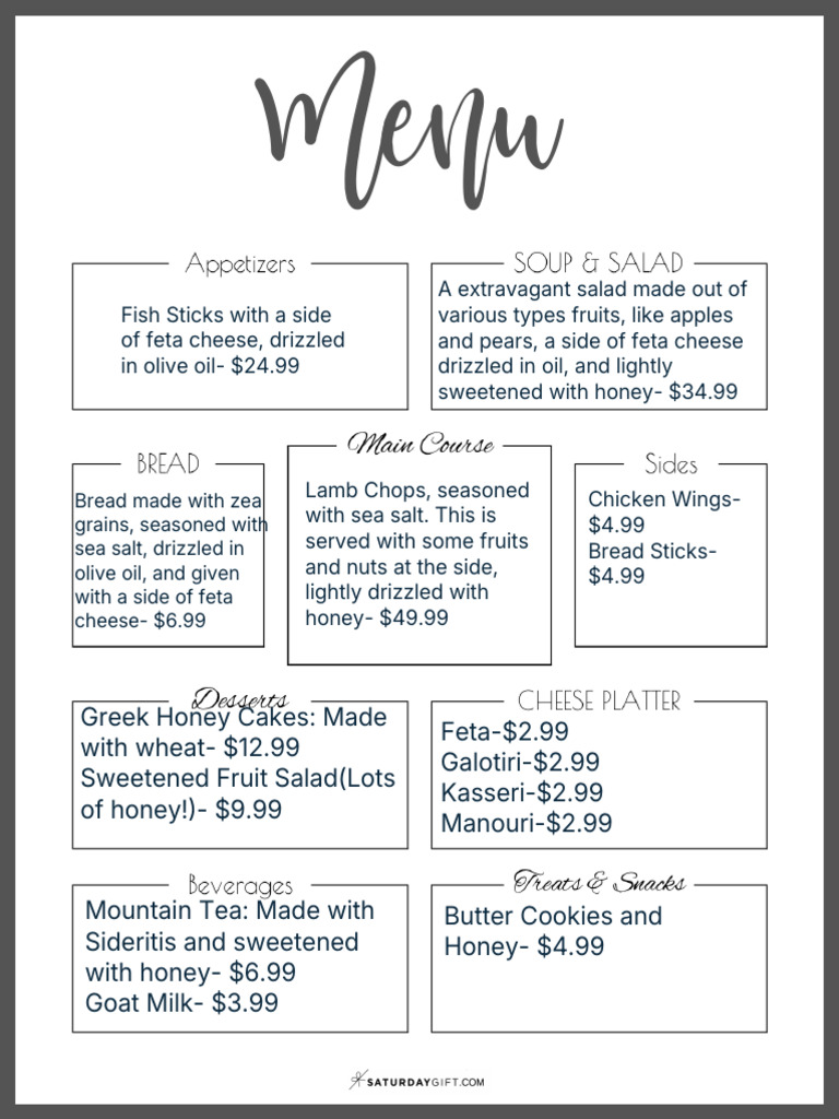 Printable Party Menu Planner SaturdayGift | PDF