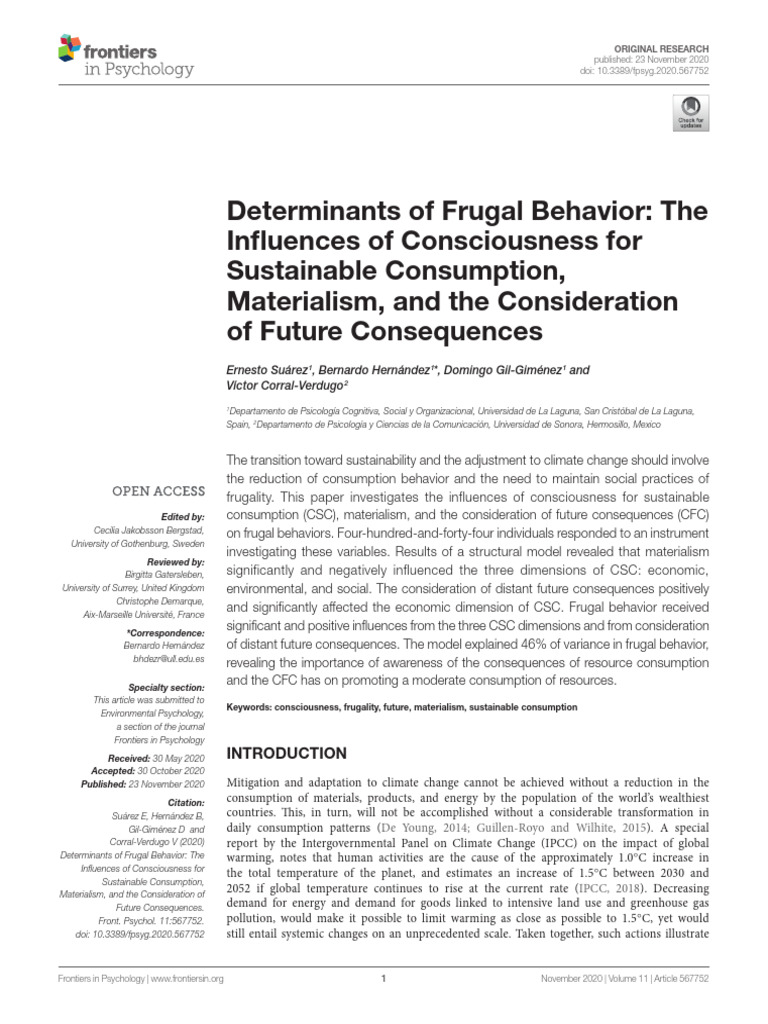 Frugal Behavior and Sustainable Consumption | PDF | Behavior ...
