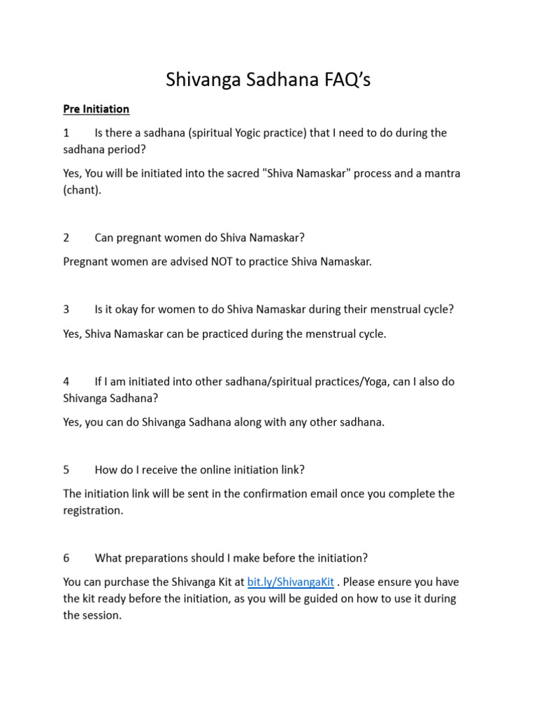 Shivanga Sadhana FAQ With New Updates | PDF | Drink