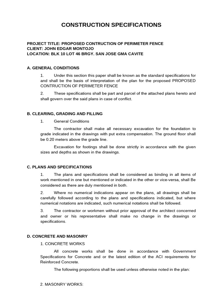 Fence General Specifications | PDF | Concrete | Masonry