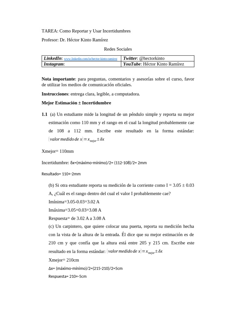 2.2 Como Reportar y Usar Incertidumbres - Tarea HKR | PDF