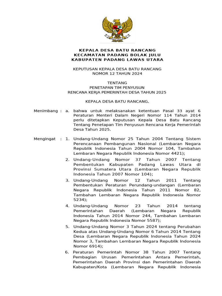 SK TIM RKPDES BATU RANCANG | PDF