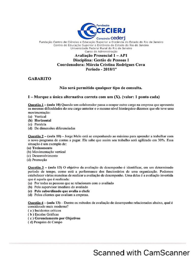 AP1 GESTÃO DE PESSOAS I 2018.1 | PDF