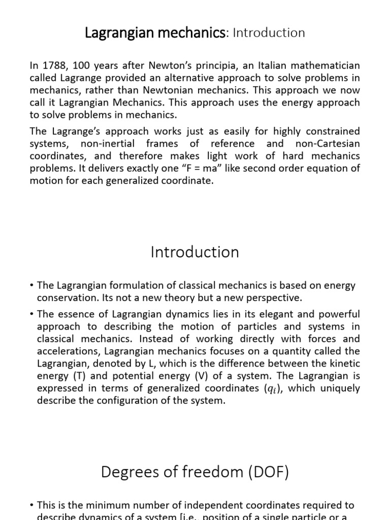 Lecture 6 Lagrange Mechanics | PDF | Classical Mechanics | Lagrangian Mechanics