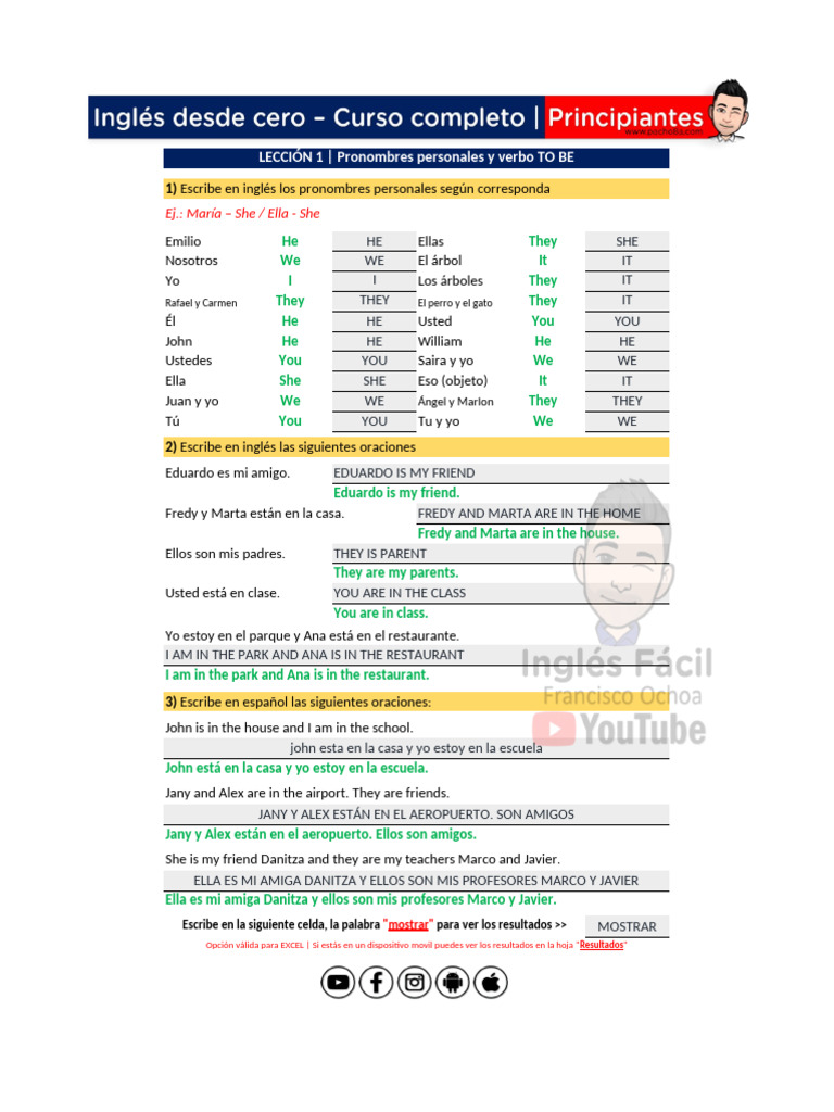 Lección 1 - Pronombres Personales y Verbo To Be | PDF
