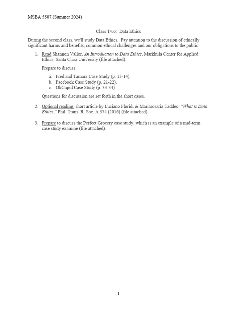 MSBA 2024 Class Two Reading Assignment | PDF