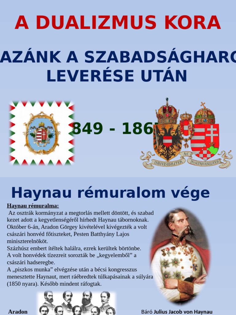 A dualizmus kora 1_ Hazánk a szabadságharc leverése után | PDF