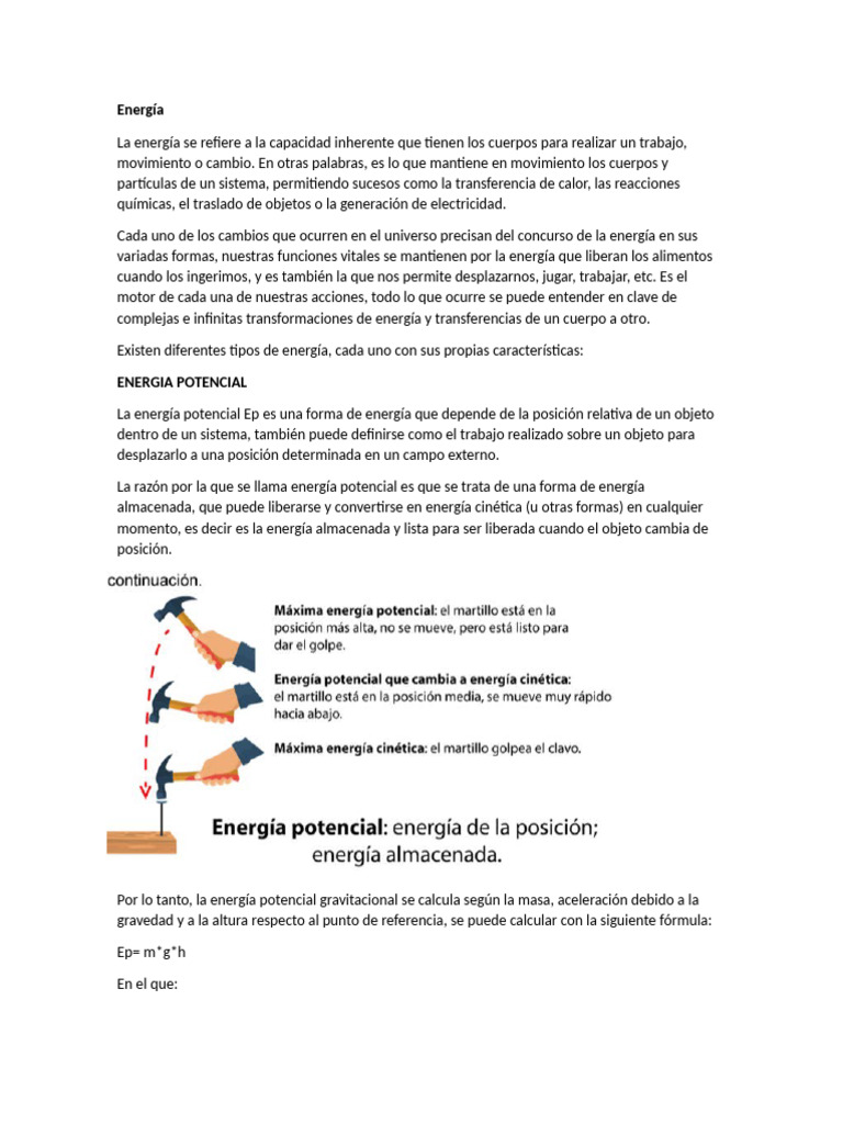 Tipos de Energía: Potencial y Cinética | PDF | Energía potencial | Fuerza
