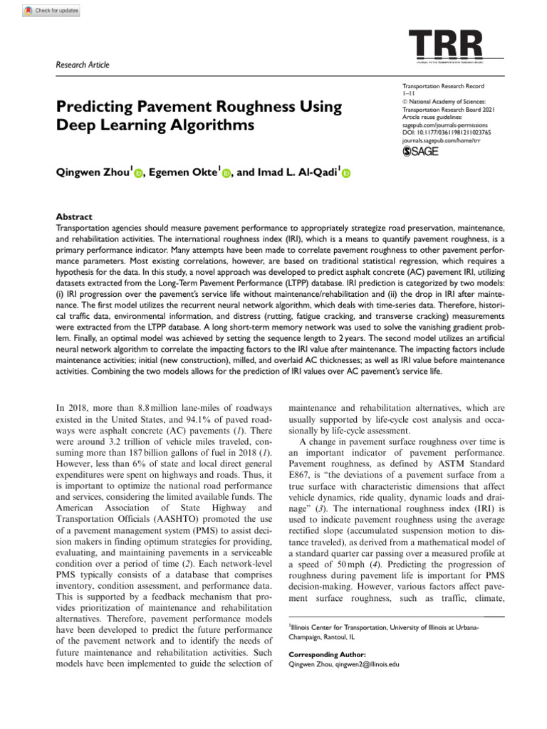 12.Predicting Pavement Roughness Using deep learning algorithm | PDF | Road Surface | Applied ...