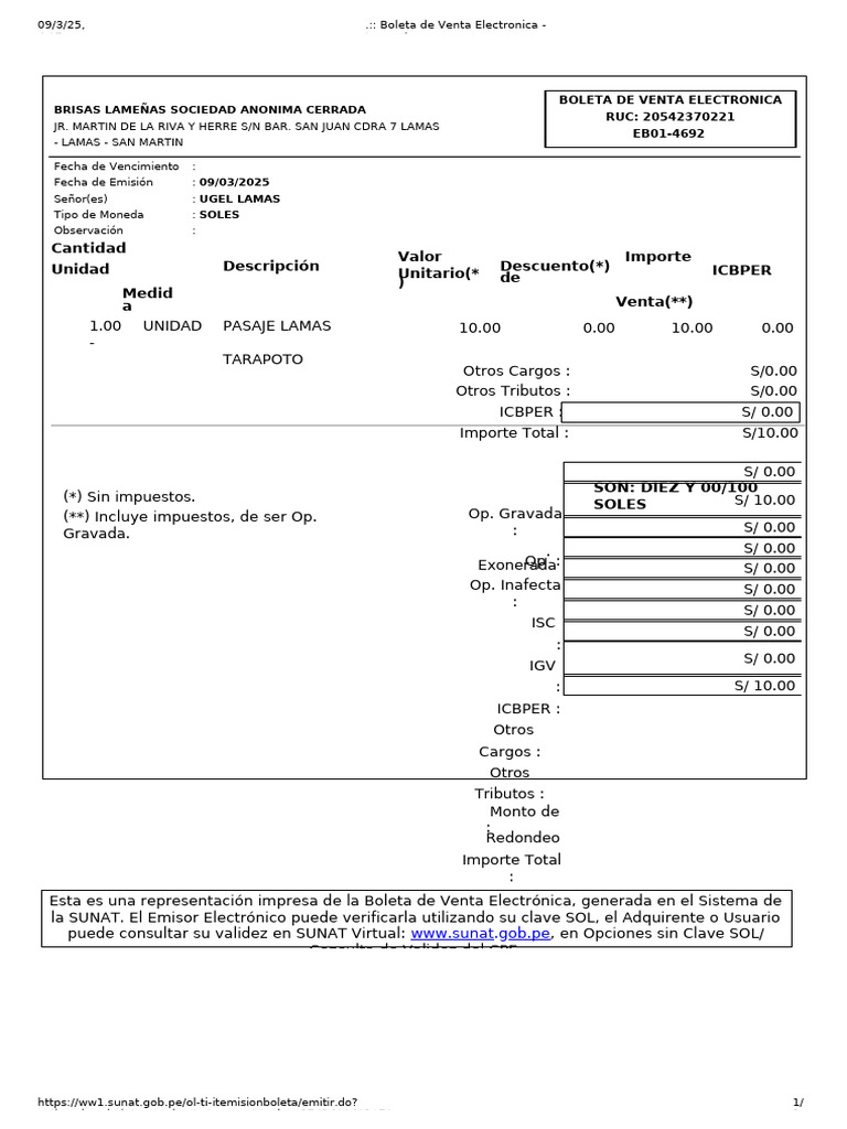 Boleta de Venta Electronica - Impresion ___ ) | PDF