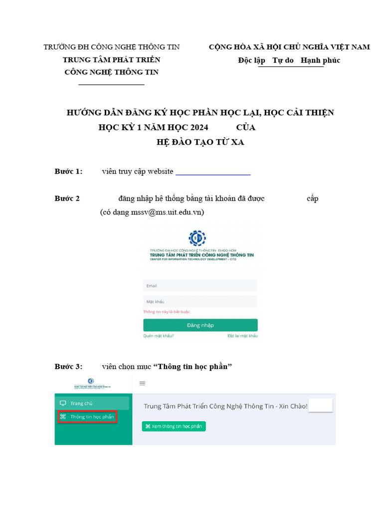 HUONG DAN Dang Ky Hoc Phan Hoc Lai Hoc Cai Thien Hoc Ky 1 2024 2025 4 | PDF