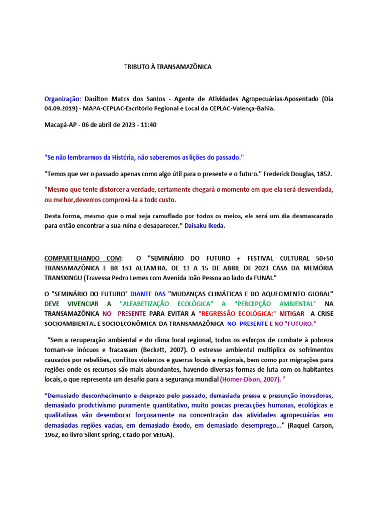 Tributo À Transamazônica - Revisado e Atualizado - Macapá-AP - 06.04. ...
