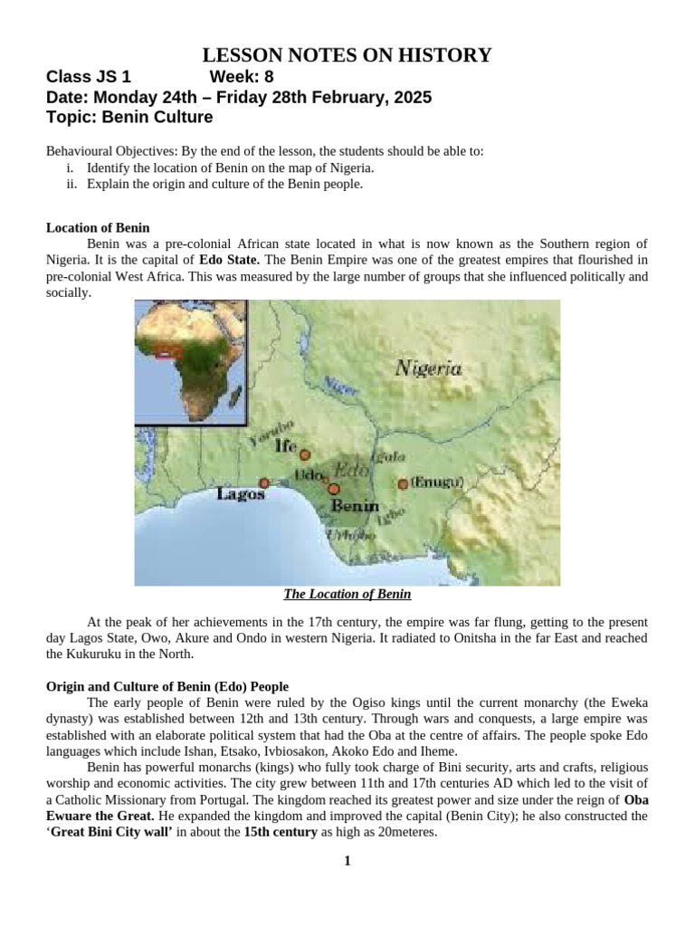 Benin Culture: History and Origins | PDF