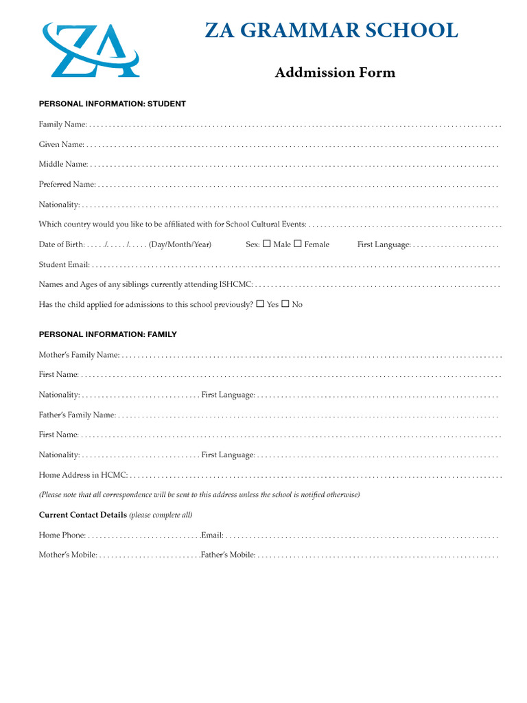 School Admission Form Sample Template | PDF | Indemnity