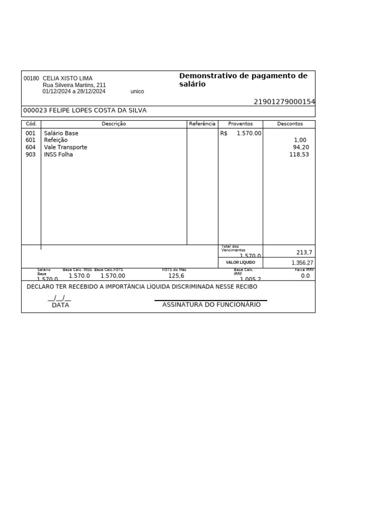 Holerite Editavel Atualizado 2024 | PDF