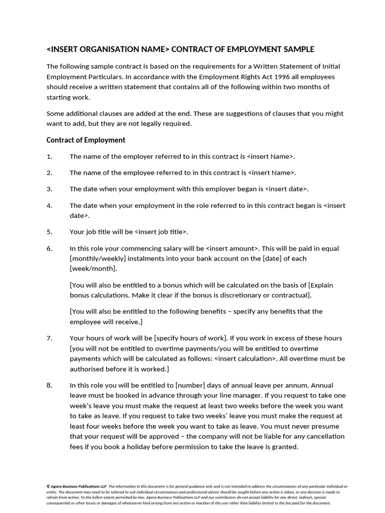 Sample Employment Contract Template | PDF | Employment | Overtime