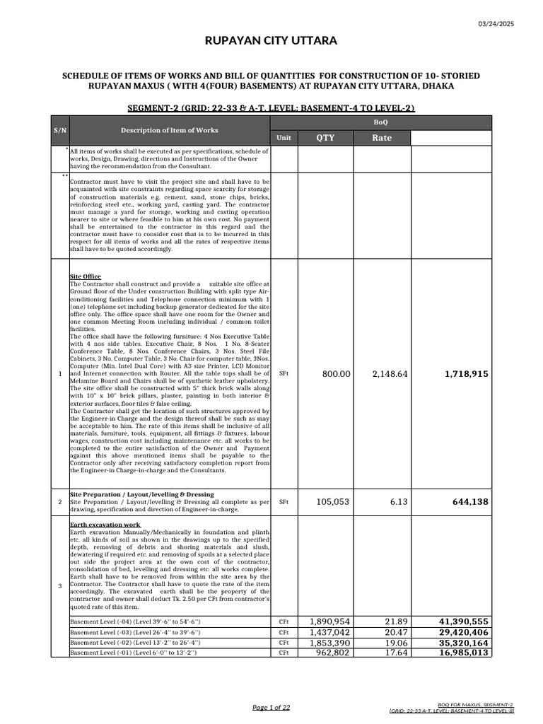 Tender BoQ For Maxus (B4 To Level-2) - EPC (Segment-2) - CSCEC-2025!03 ...