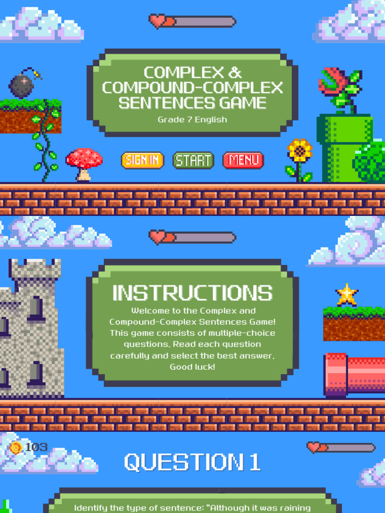 Complex and Compound-Complex Sentences Game Presentation in Blue and ...
